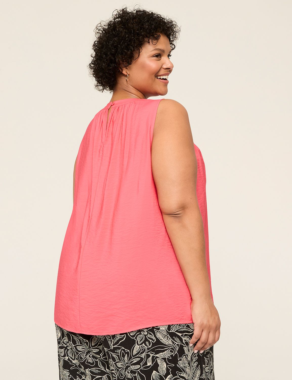 Smocked-Shoulder Crew-Neck Tank | LaneBryant