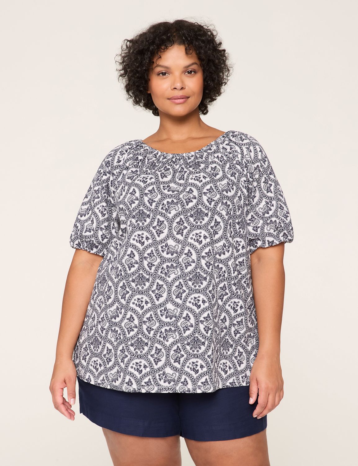 Bubble Short Sleeve Easy Crew Neck | LaneBryant