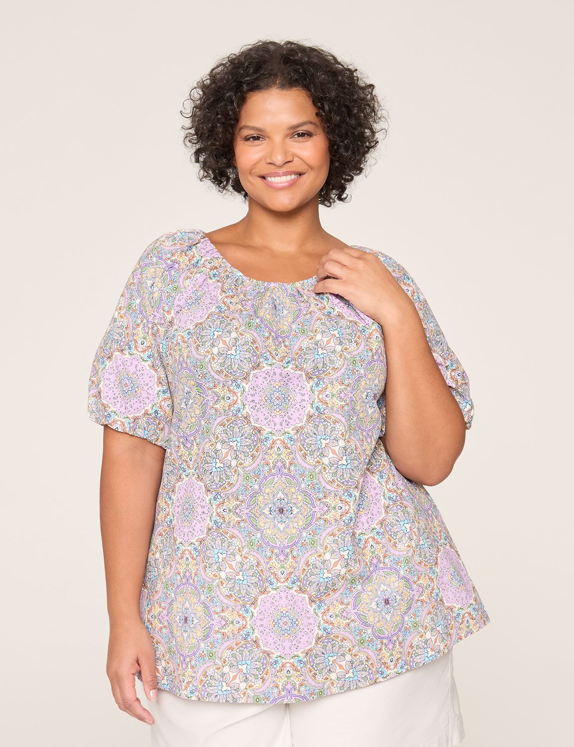 Bubble Short Sleeve Easy Crew Neck | LaneBryant