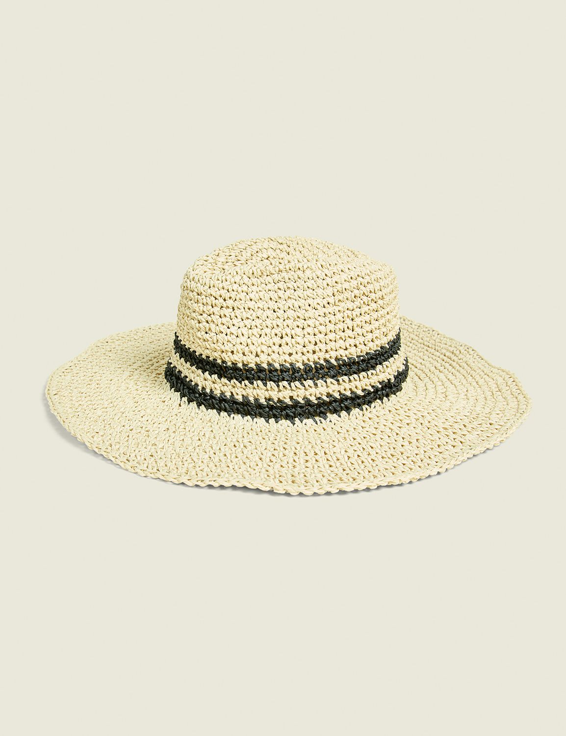BLACK STRIPE STRAW HAT S 1146334 | LaneBryant