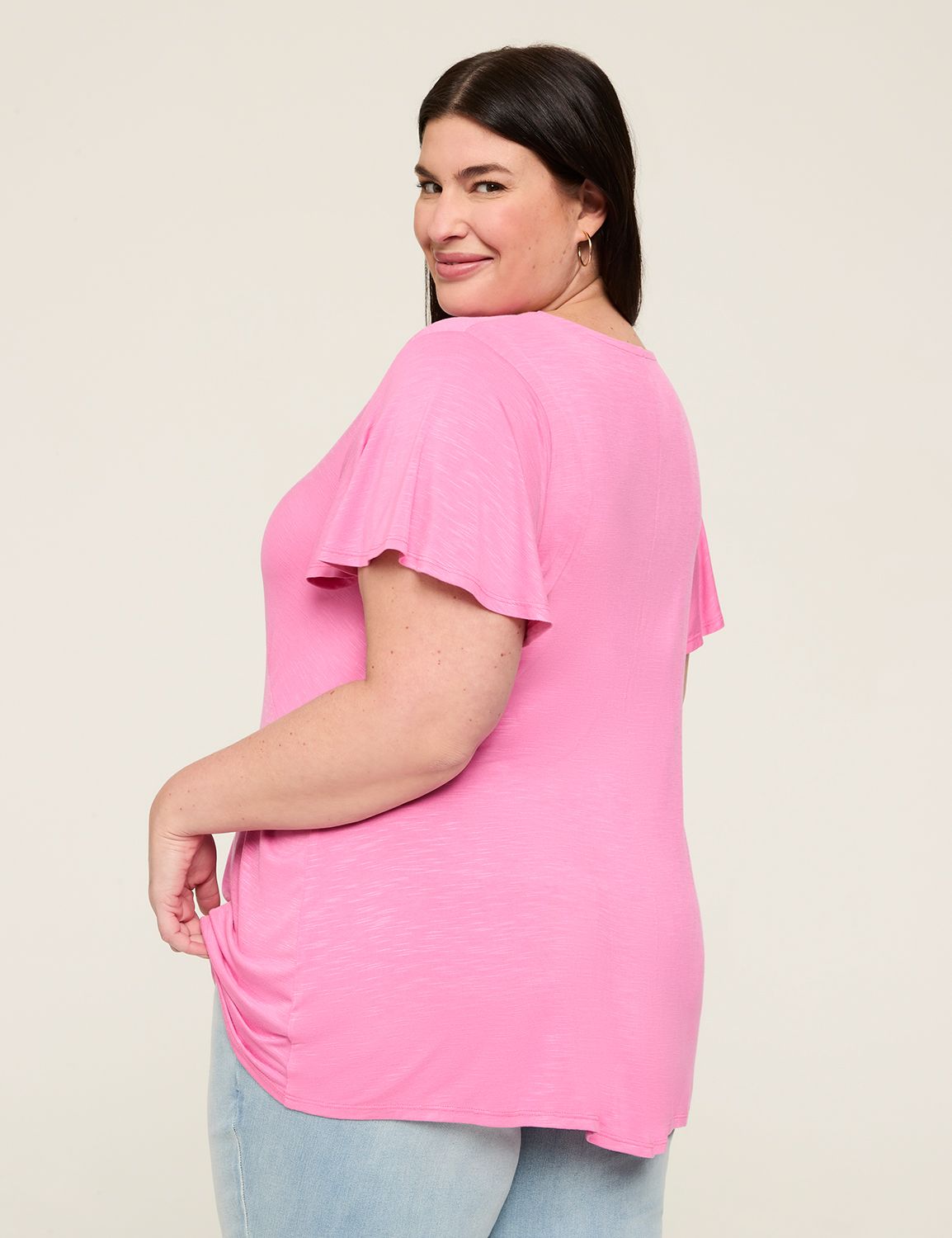 Casual Flutter Sleeve V-Neck Illusi | LaneBryant