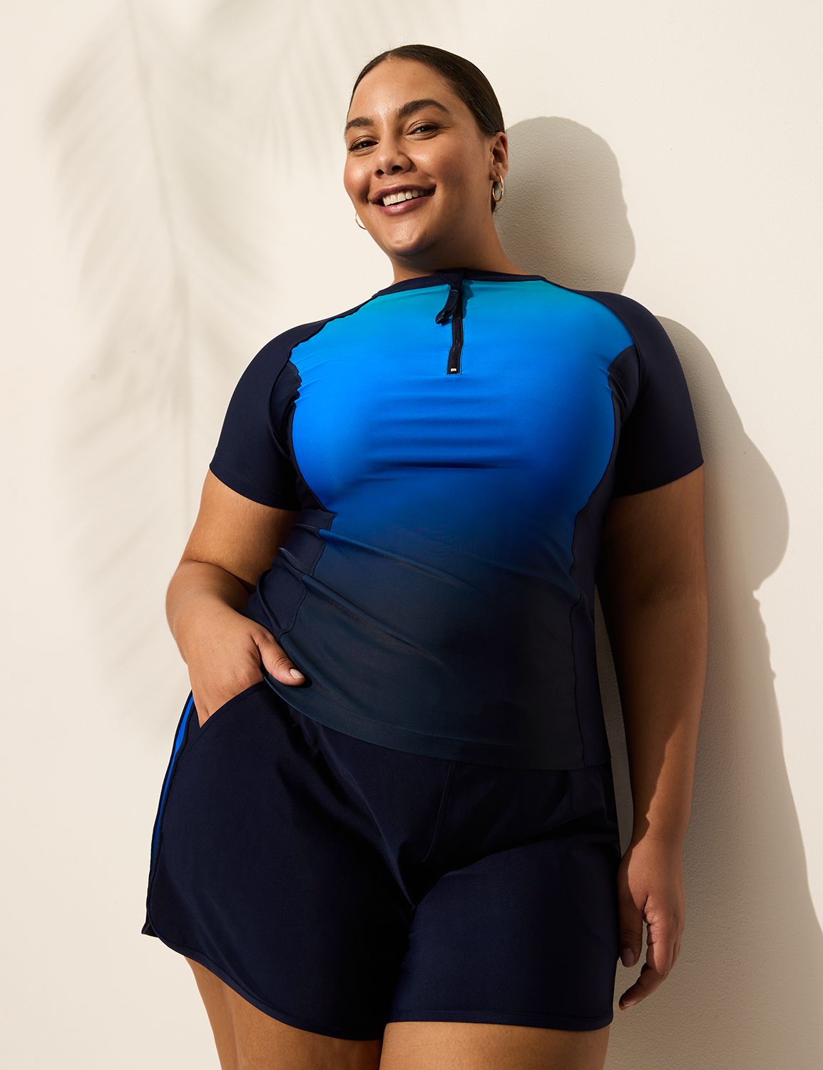 Plus Size | Short Sleeve 1/4 Zip Rash Guard 114 | LaneBryant