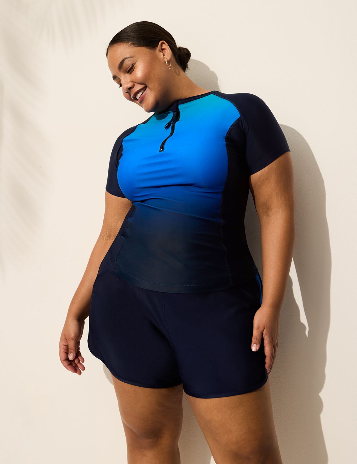 Plus Size | Short Sleeve 1/4 Zip Rash Guard 114 | LaneBryant