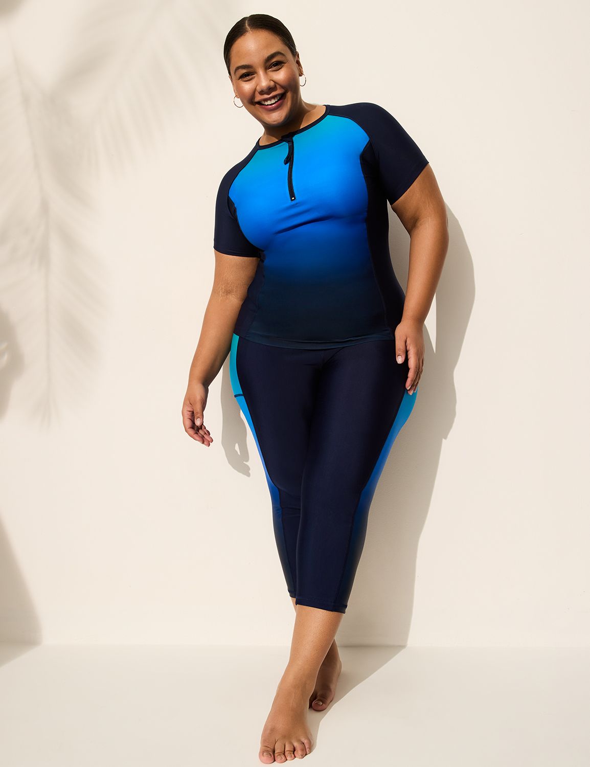 Plus Size | Short Sleeve 1/4 Zip Rash Guard 114 | LaneBryant