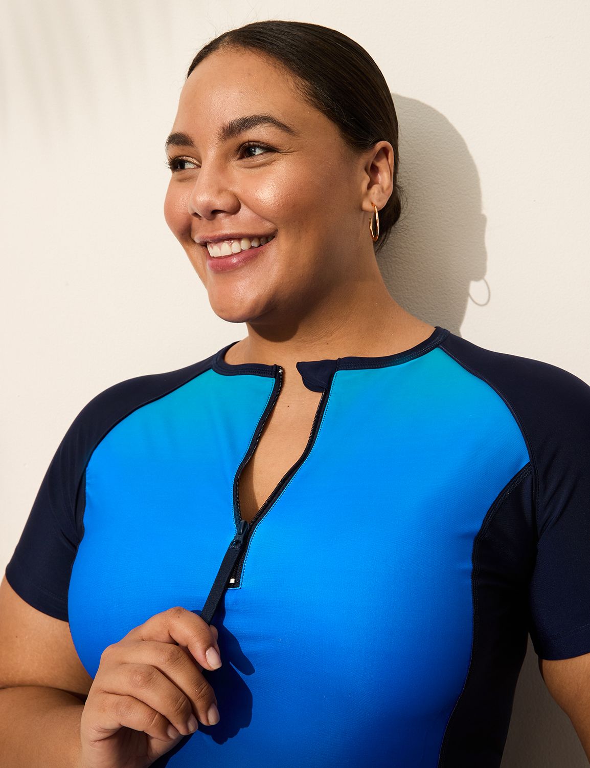 Plus Size | Short Sleeve 1/4 Zip Rash Guard 114 | LaneBryant