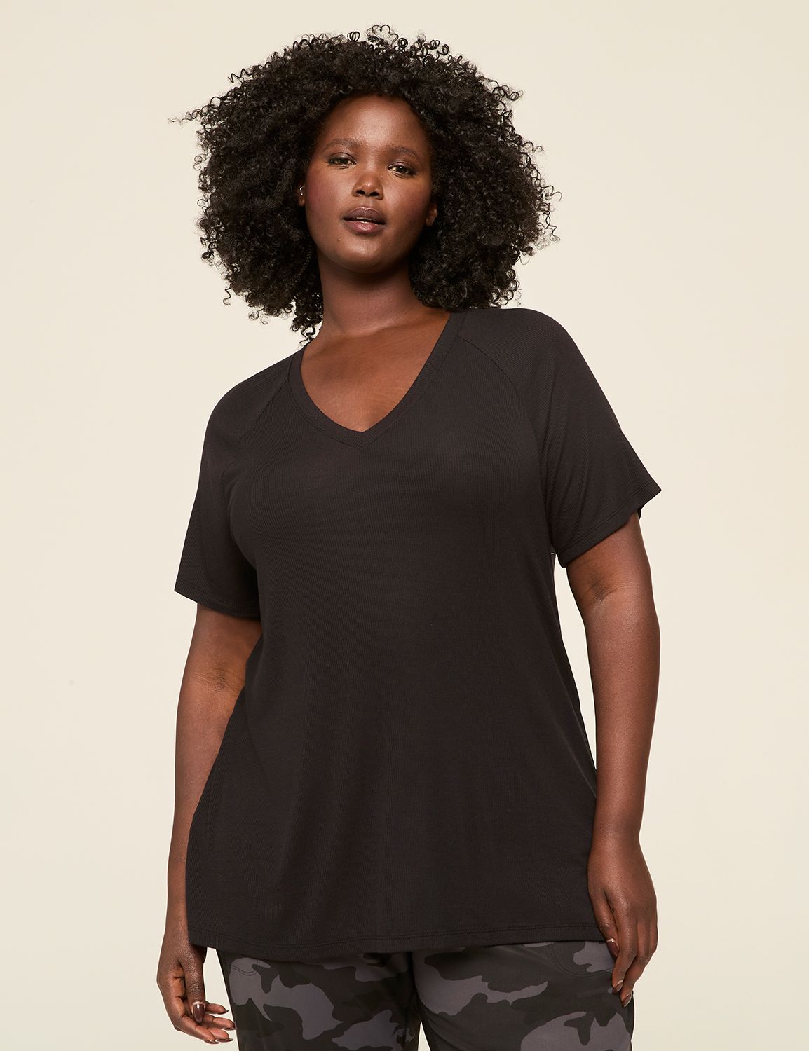 LIVI Short Sleeve Mid VNeck Rib Top | LaneBryant