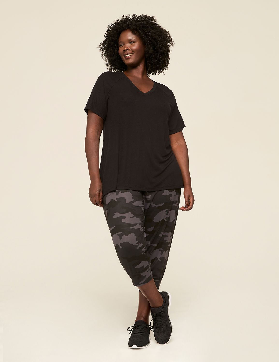 LIVI Short Sleeve Mid VNeck Rib Top | LaneBryant