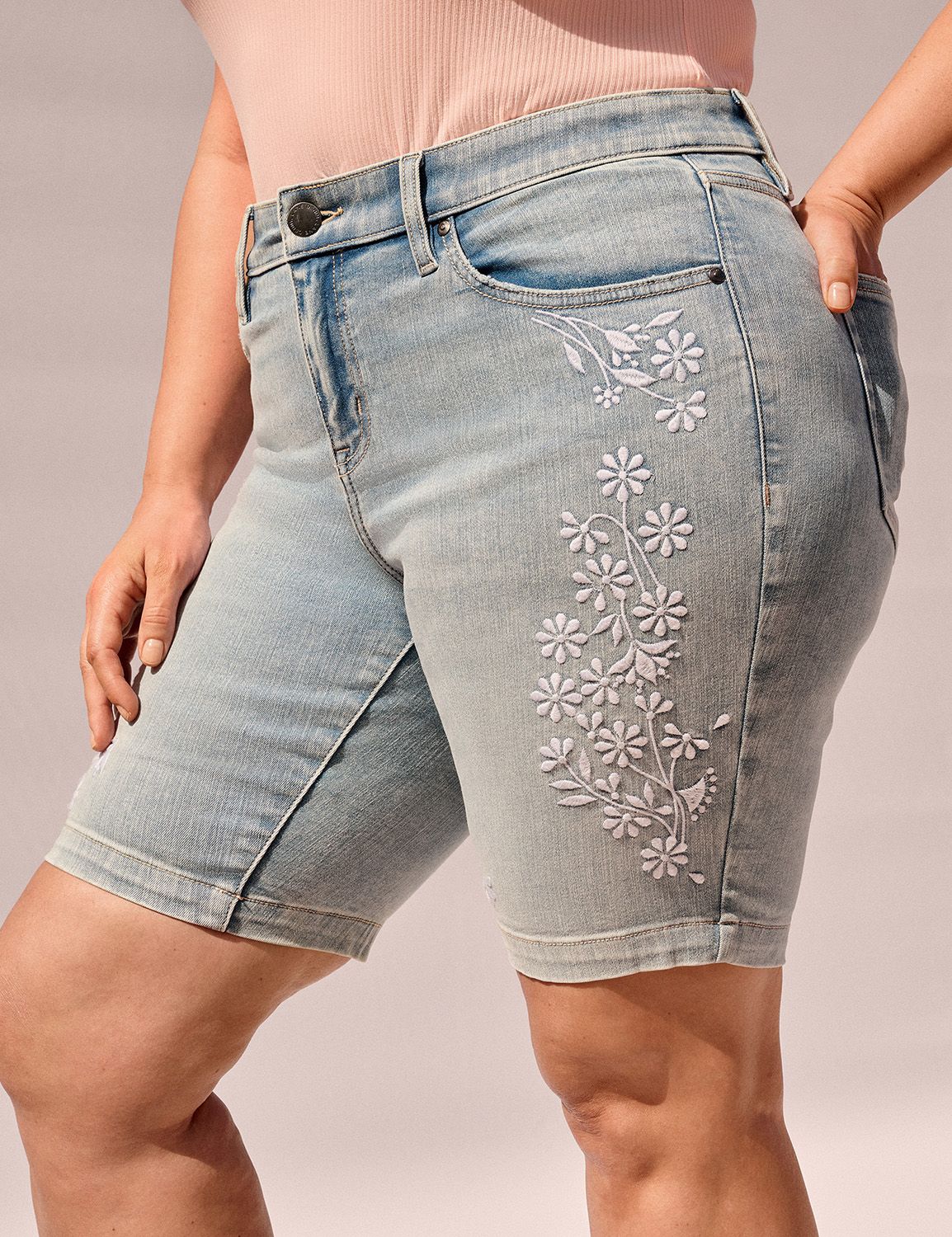 SIGNATURE MID RISE BERMUDA - EMBROI | LaneBryant