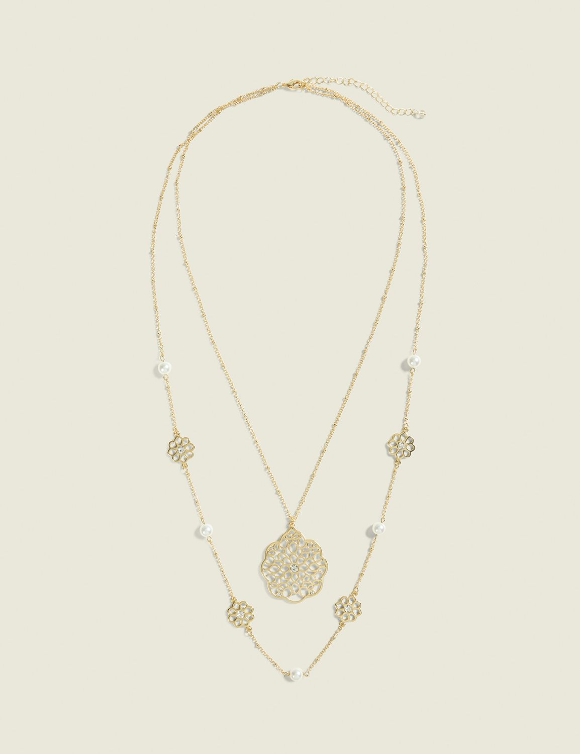 Pearl & Filigree Multi Row Necklace | LaneBryant