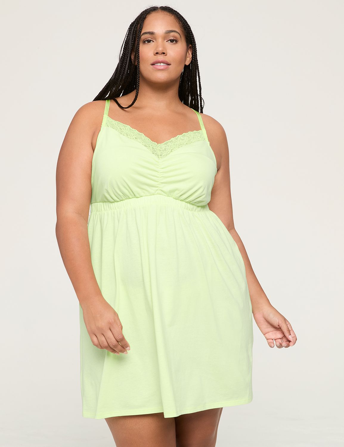 CVC Stretch Lace Trim Strappy Back | LaneBryant