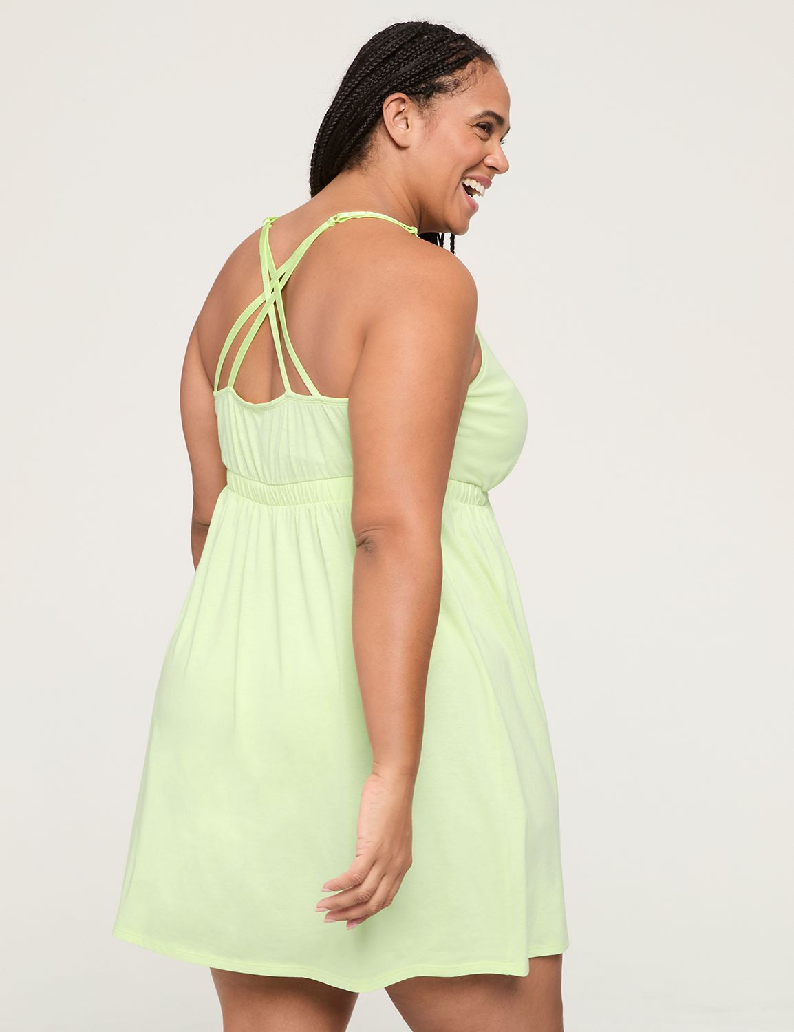 CVC Stretch Lace Trim Strappy Back | LaneBryant