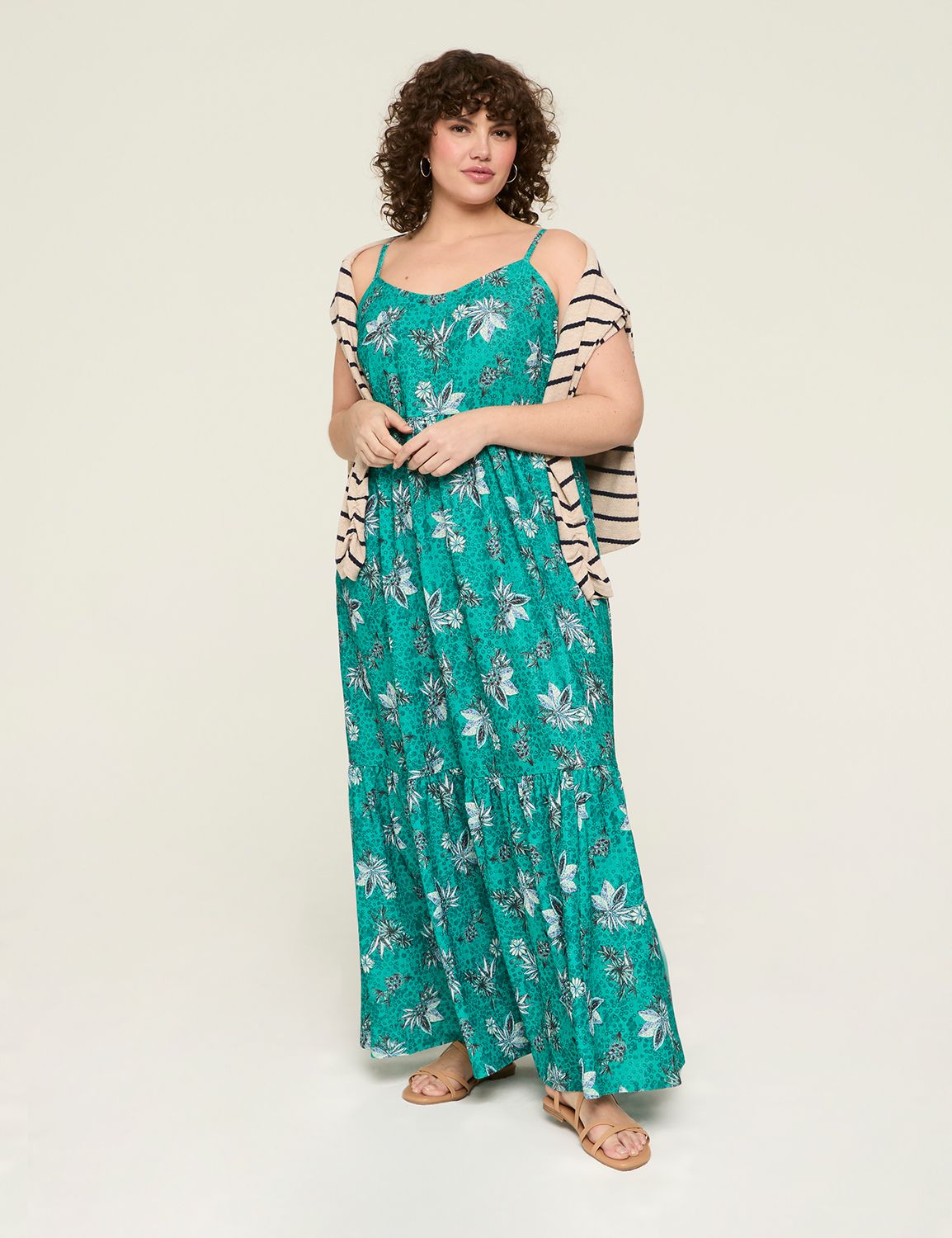 Sleeveless Narrow Strap Tiered Maxi | LaneBryant