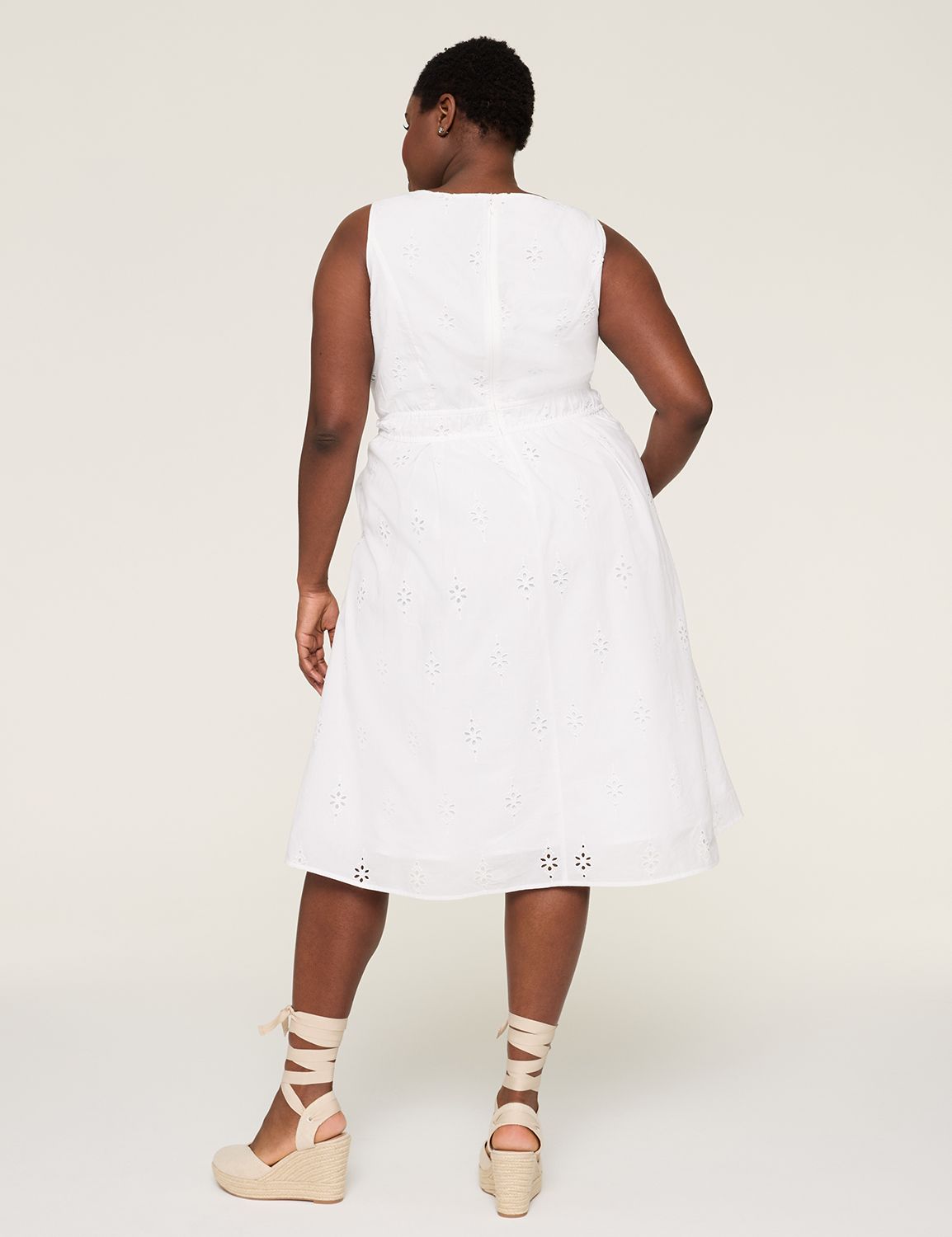 Eyelet Square-Neck Pleated Midi Dress | LaneBryant