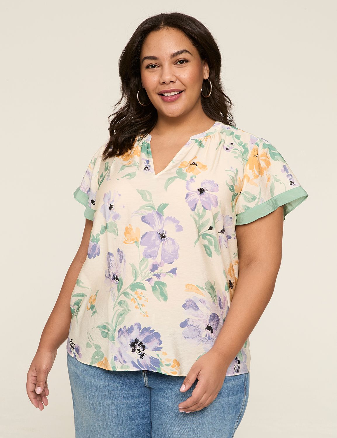 Classic Short Sleeve Ruffle Neck Po | LaneBryant