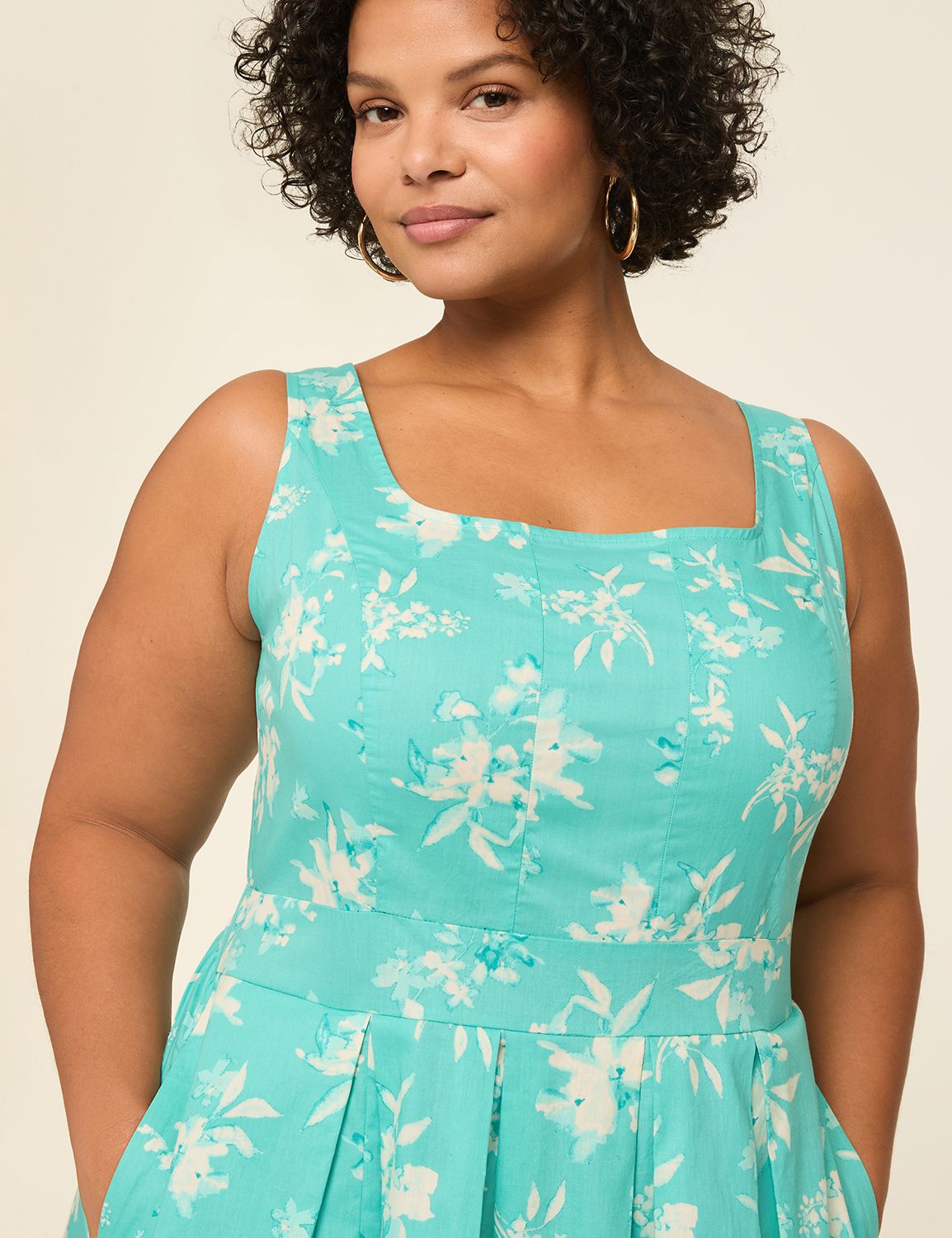 Square-Neck Pleated Midi Dress | LaneBryant