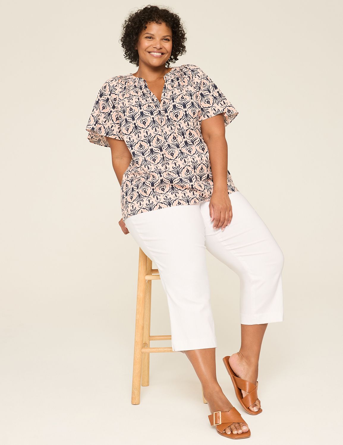 Swing Flutter Sleeve Split Neck Pop | LaneBryant