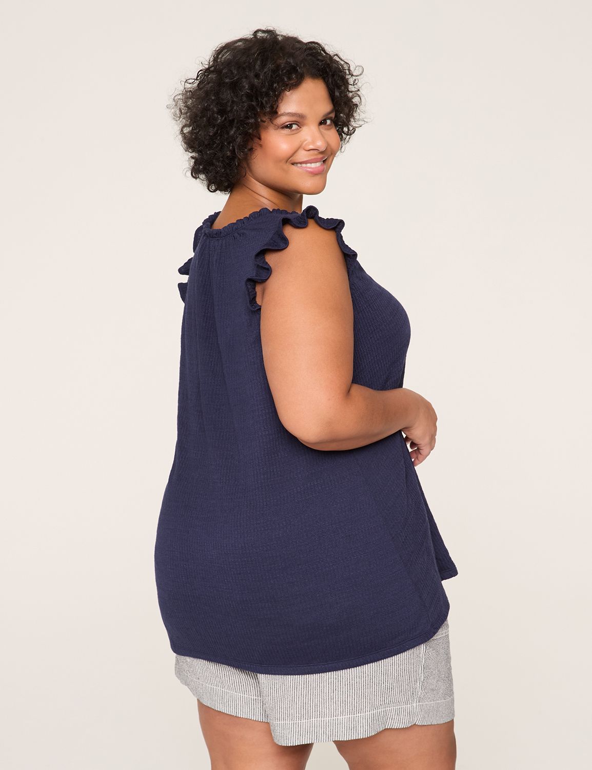 Sleeveless Ruffle Notch Neck Top S | LaneBryant