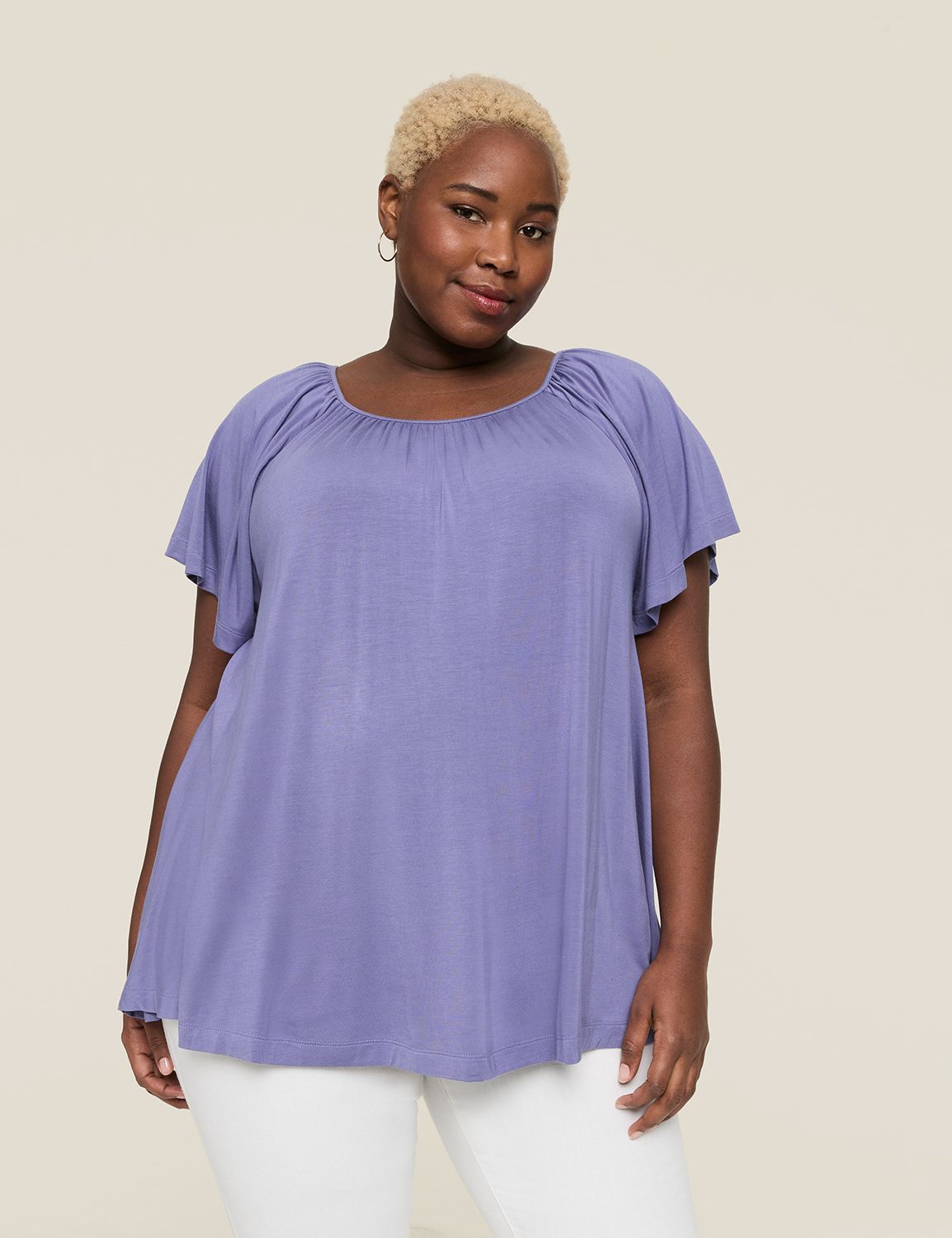 Refined Short Flutter Sleeve Boat N | LaneBryant