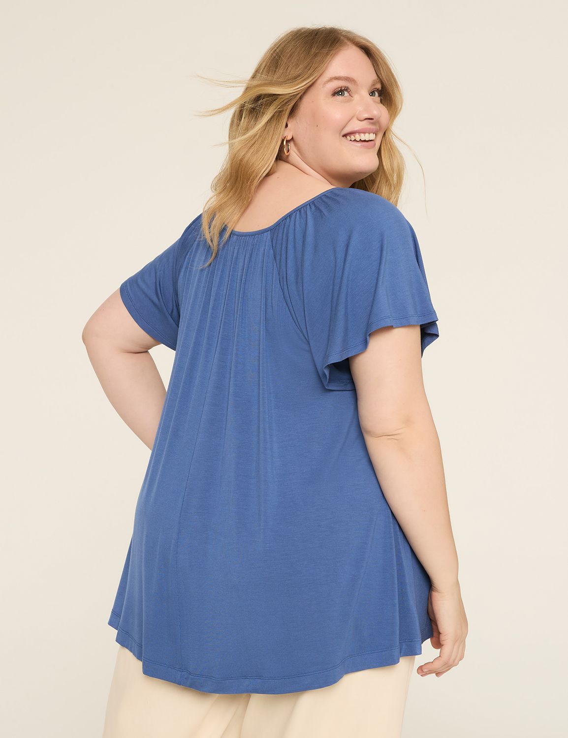 Refined Short Flutter Sleeve Boat N | LaneBryant