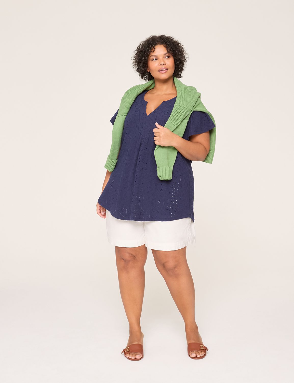 Knit Eyelet Notch-Neck Top | LaneBryant