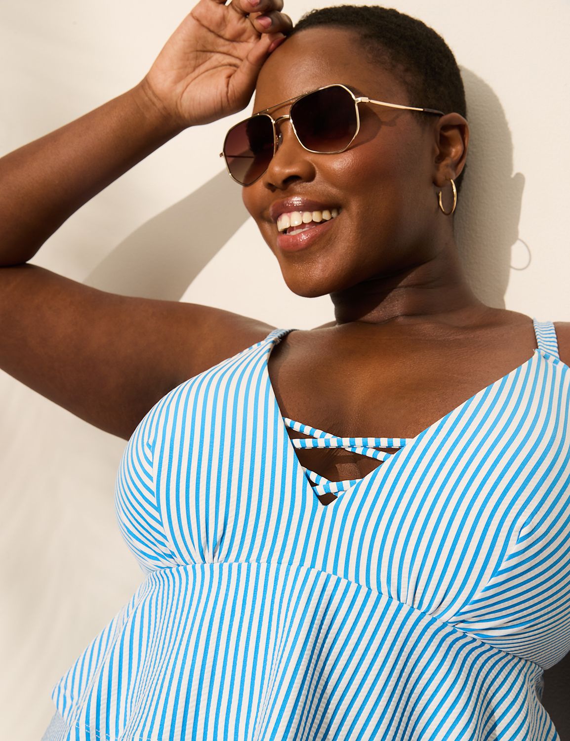 Plus Size | Seersucker Cross Detail 3 Tier Flou | LaneBryant