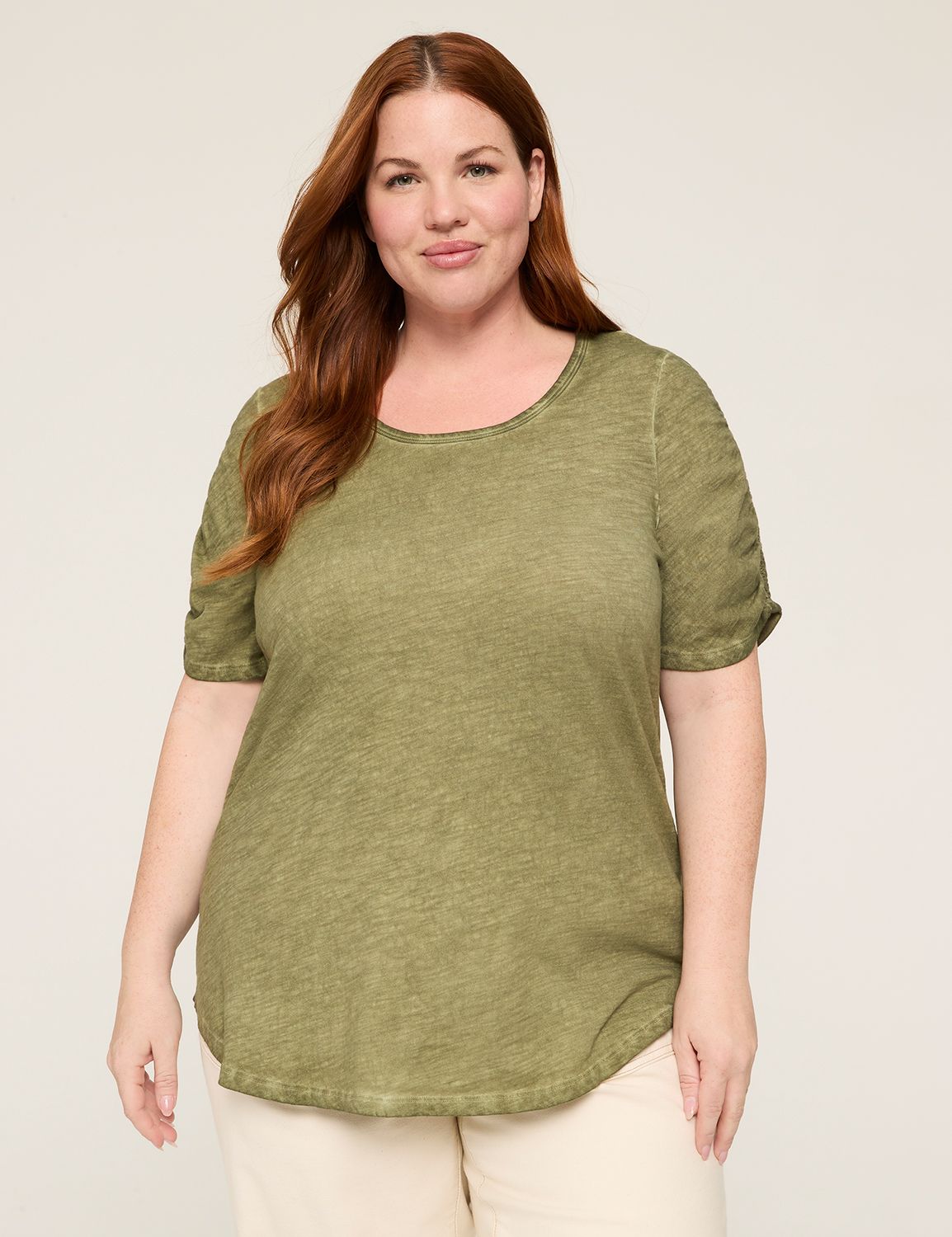 Ruched Elbow-Sleeve Top | LaneBryant