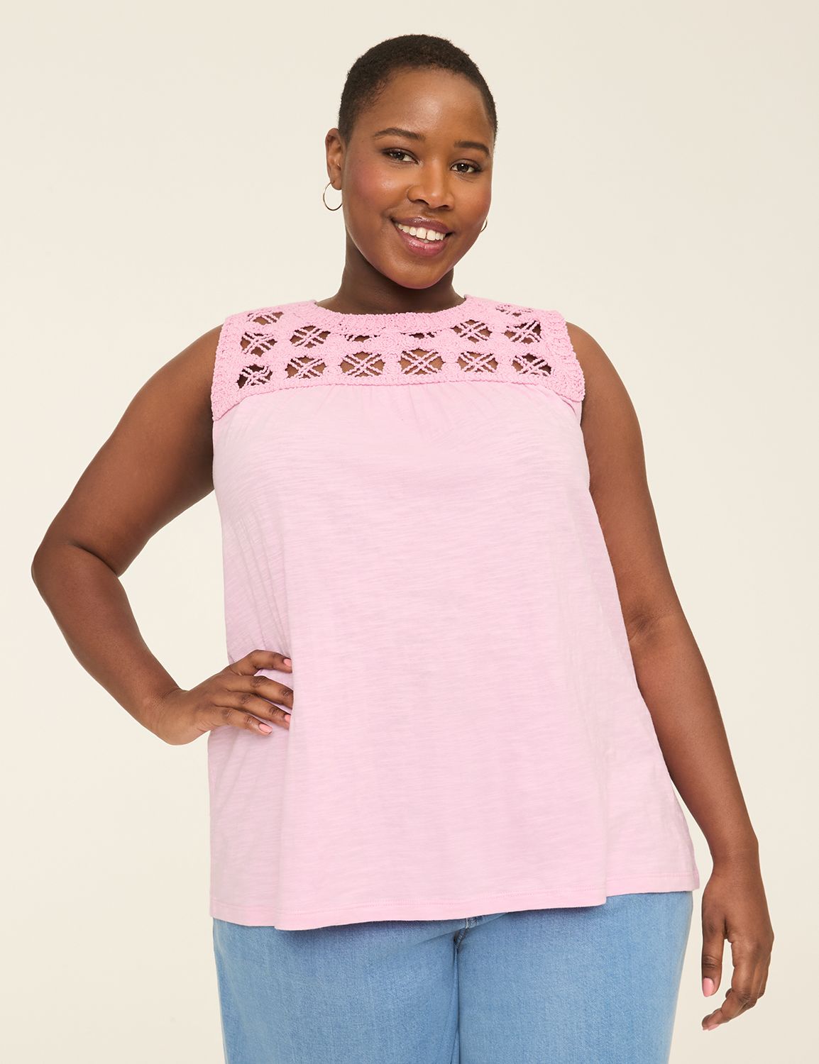 Sleeveless Crochet-Yoke Top | LaneBryant