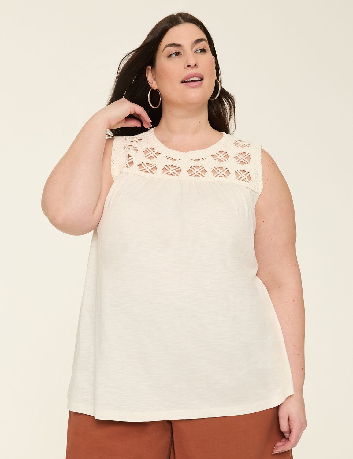 Sleeveless Crochet Yoke Top S 11454 | LaneBryant