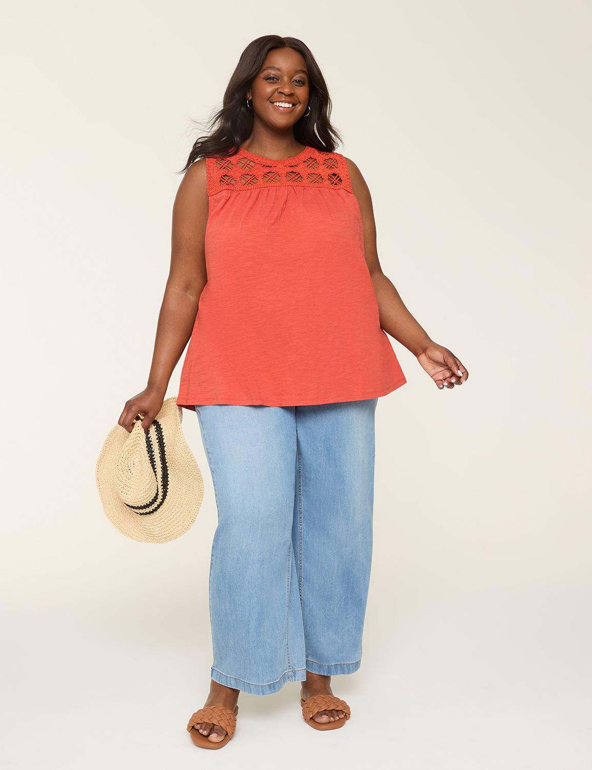 Sleeveless Crochet Yoke Top S 11454 | LaneBryant