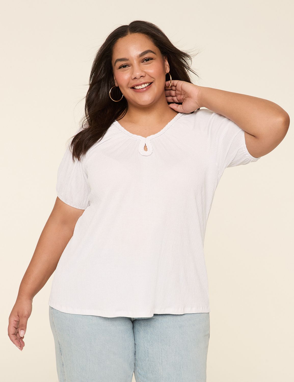 Short Sleeve Braided Keyhole Neckli | LaneBryant