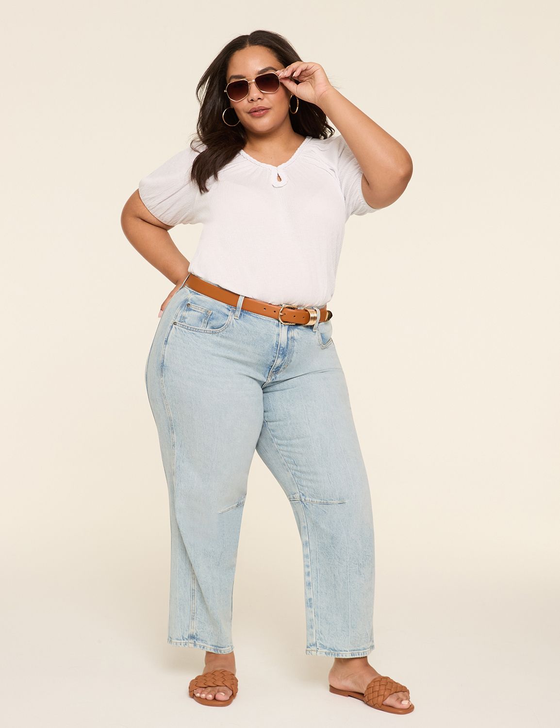 Short Sleeve Braided Keyhole Neckli | LaneBryant