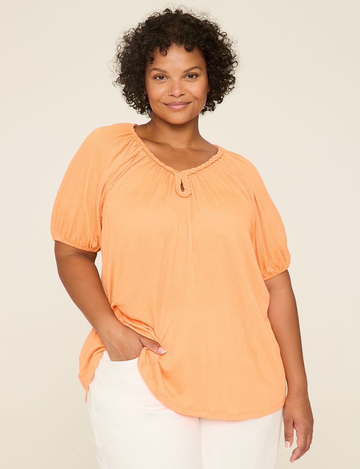 Short Sleeve Braided Keyhole Neckli | LaneBryant