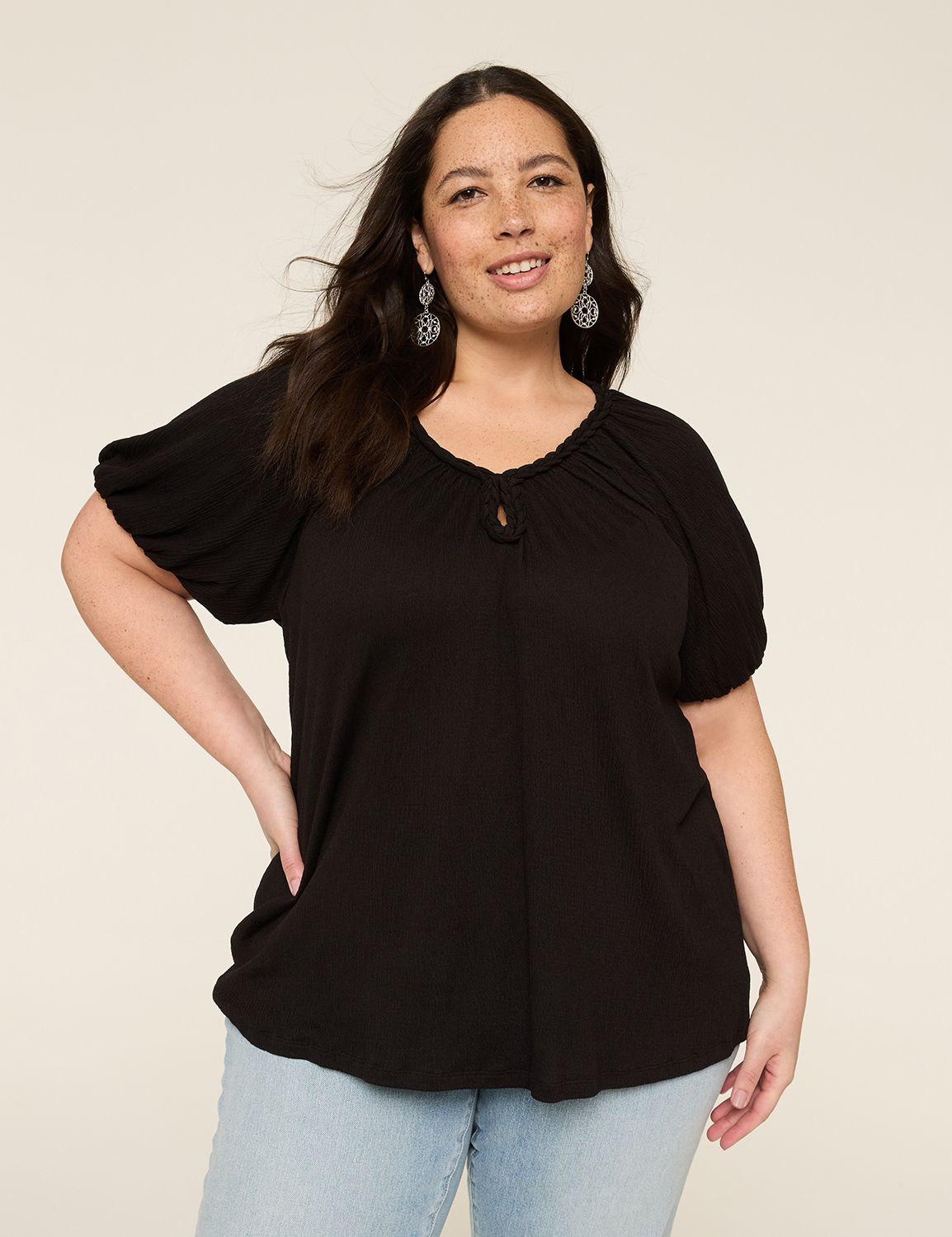 Short Sleeve Braided Keyhole Neckli | LaneBryant