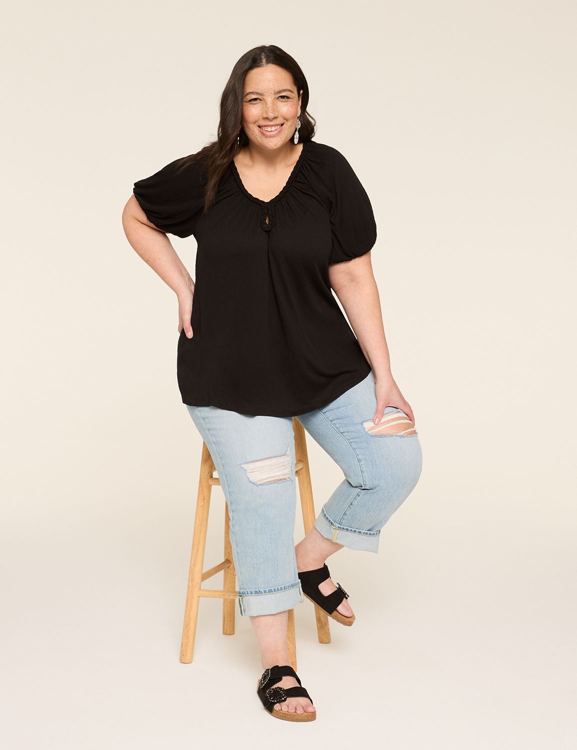 Short Sleeve Braided Keyhole Neckli | LaneBryant