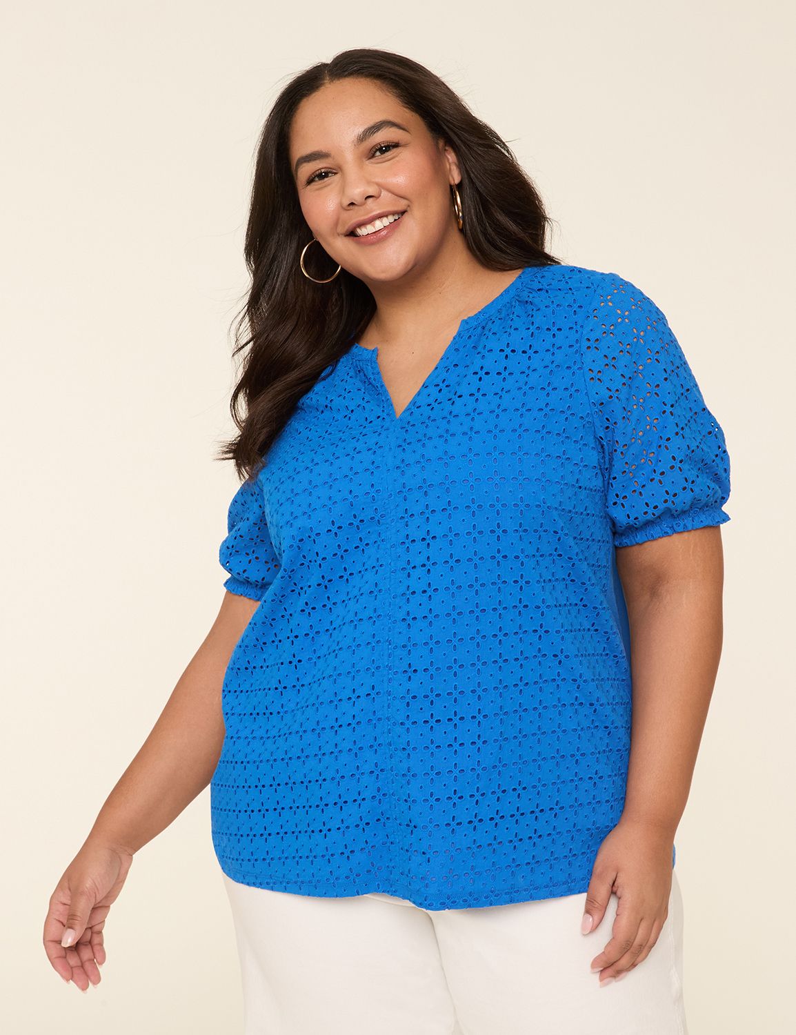 Short Sleeve Notched Zen Neck Top S | LaneBryant