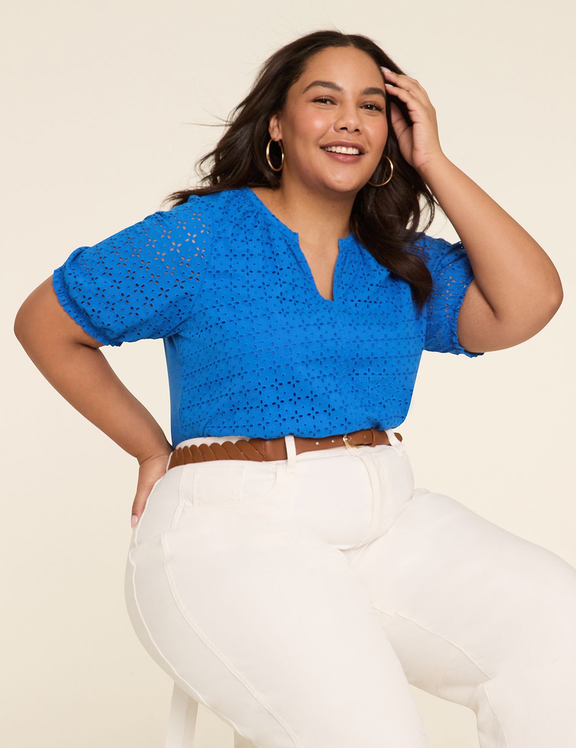Short Sleeve Notched Zen Neck Top S | LaneBryant