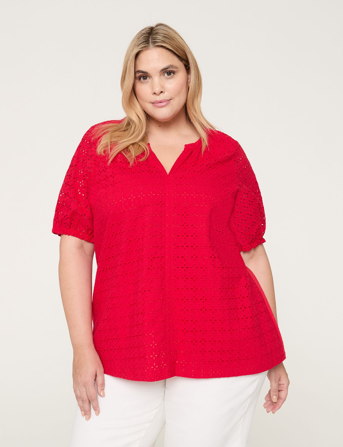 Short Sleeve Notched Zen Neck Top S | LaneBryant
