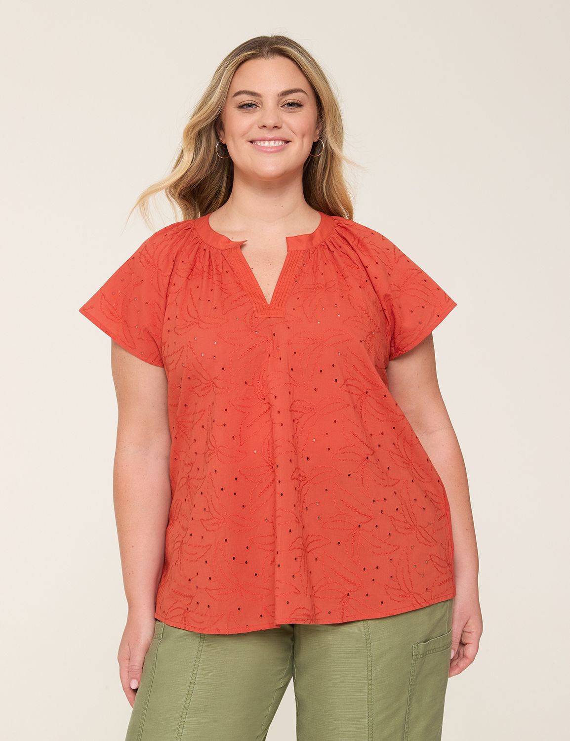 Dolman Notch Zen Neck Eyelet Top S | LaneBryant