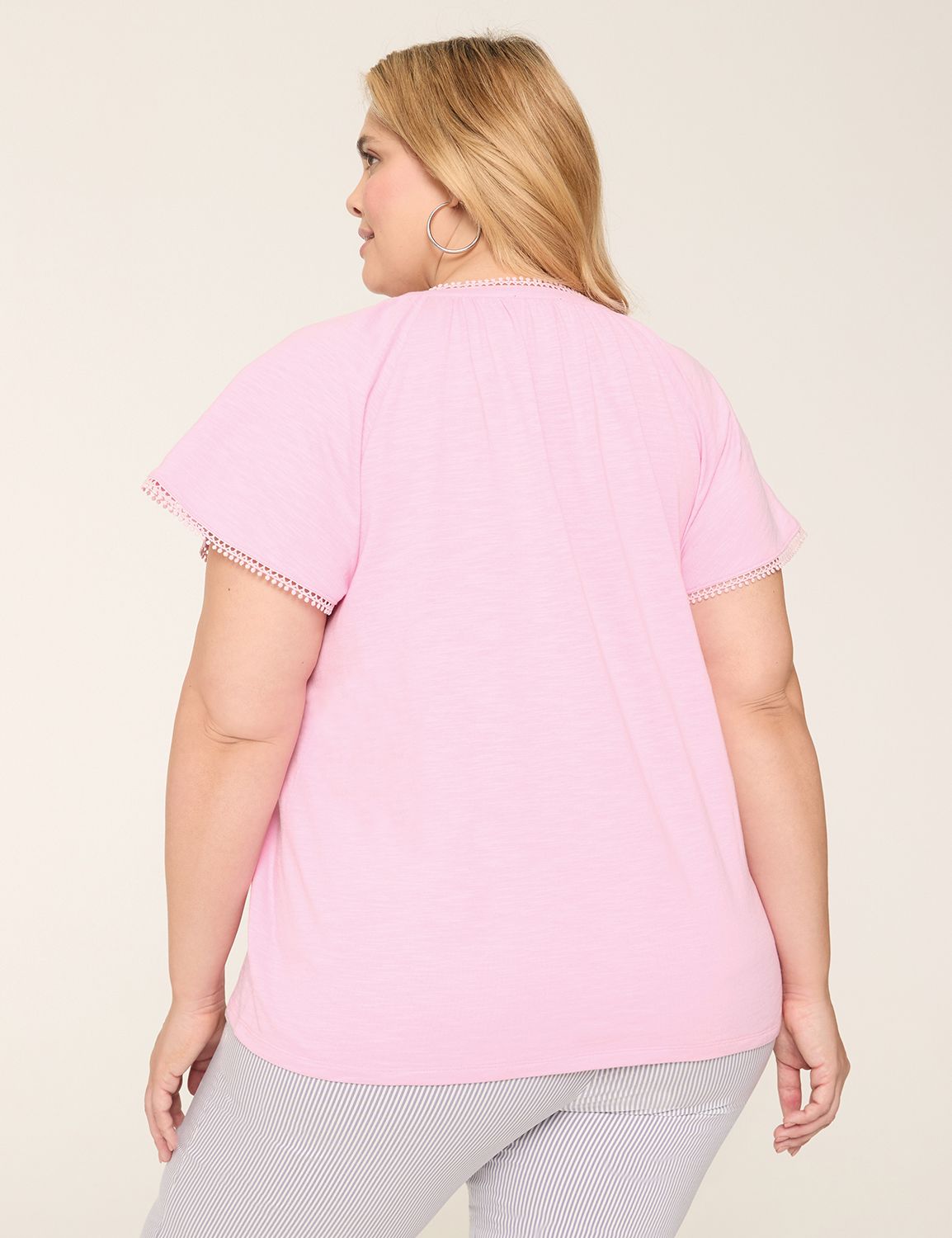 Short Sleeve Notched Zen Neck Braid | LaneBryant