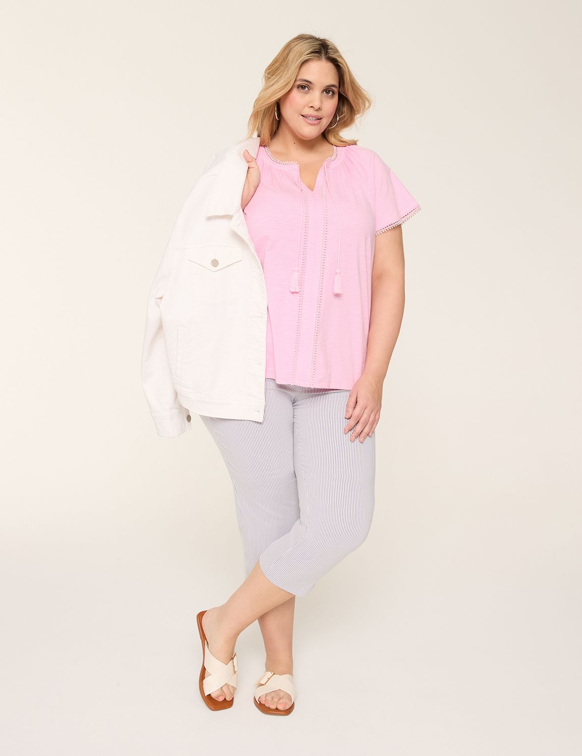 Short Sleeve Notched Zen Neck Braid | LaneBryant