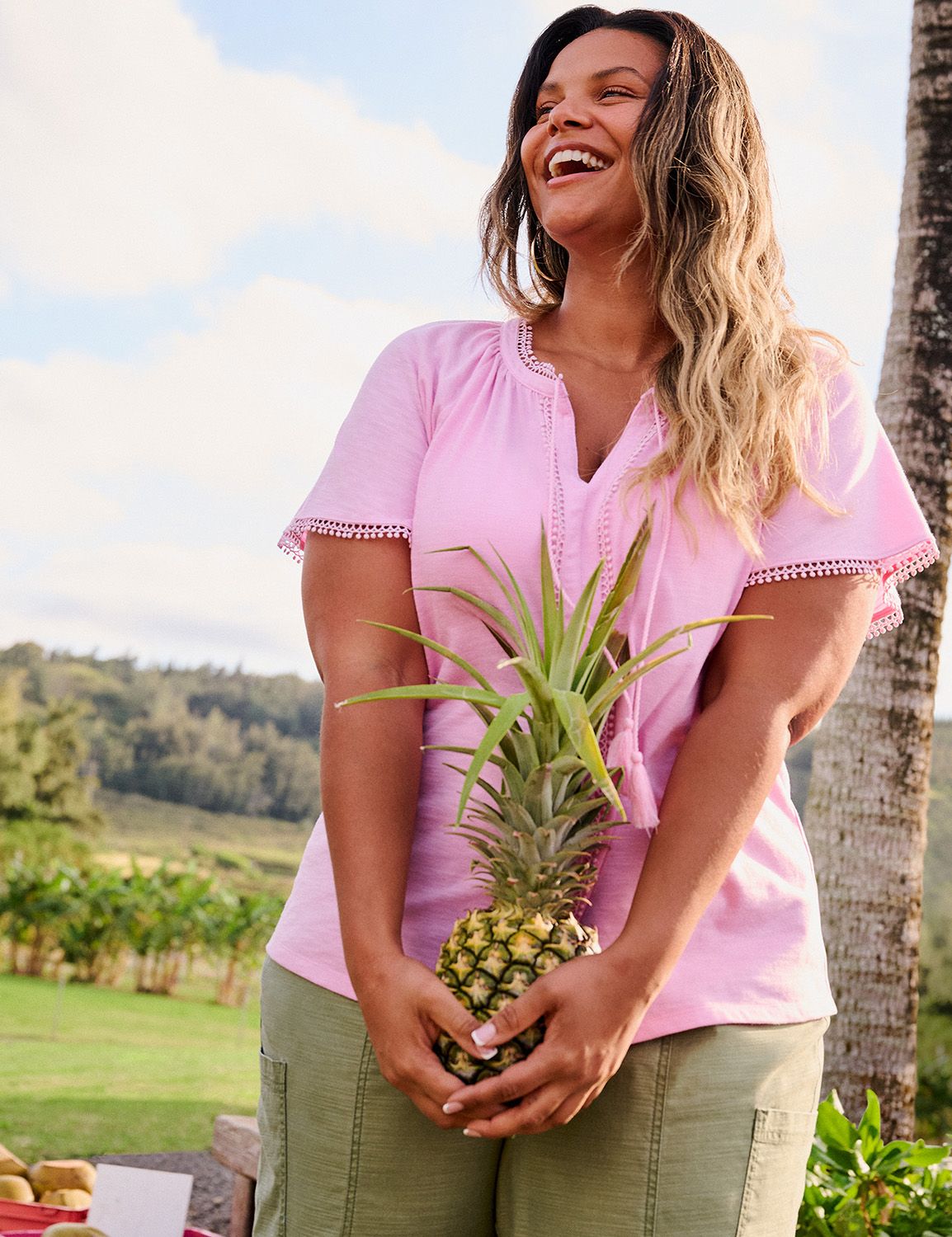 Short Sleeve Notched Zen Neck Braid | LaneBryant