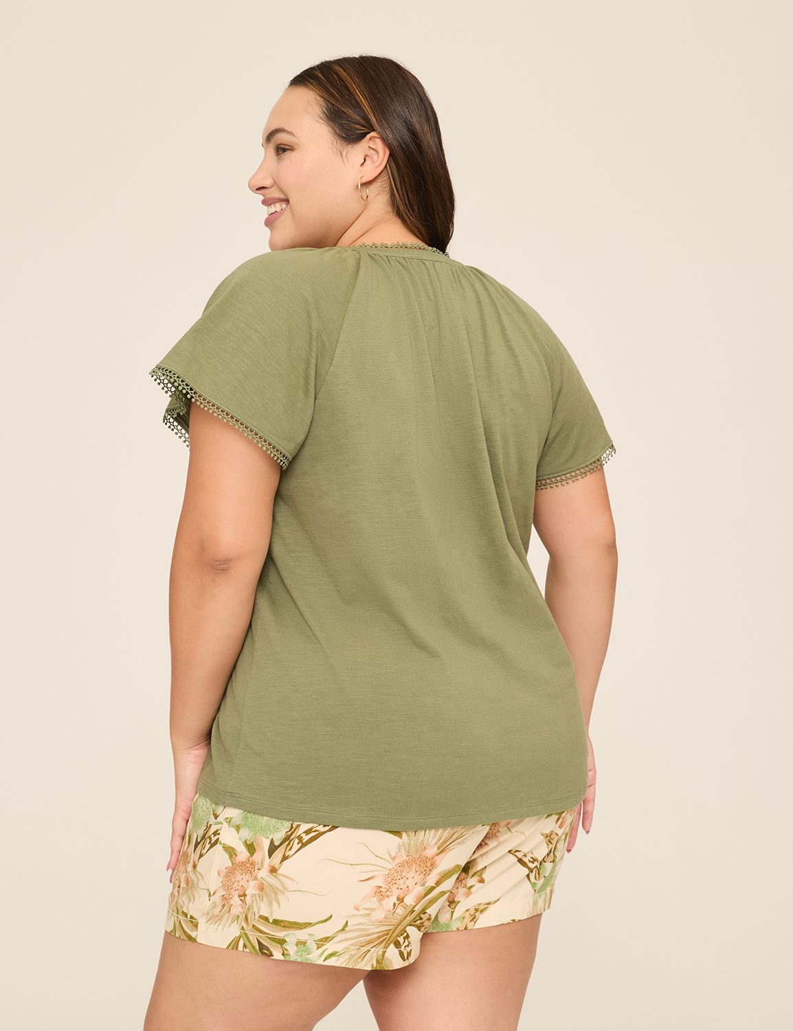 Short Sleeve Notched Zen Neck Braid | LaneBryant