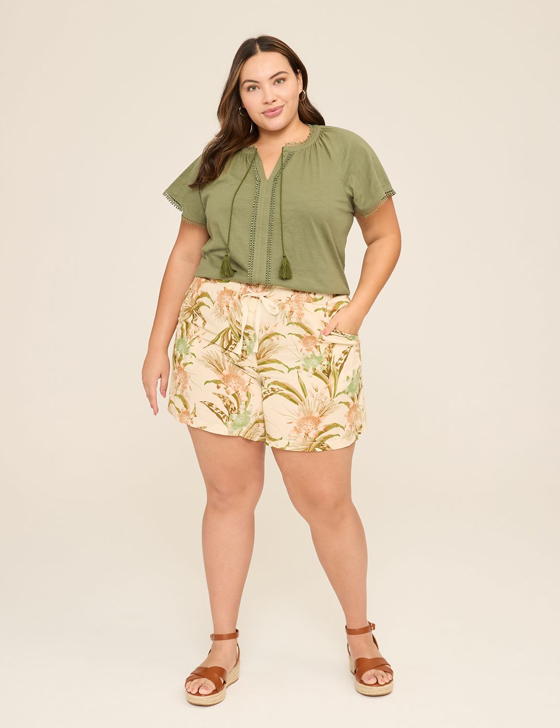 Short Sleeve Notched Zen Neck Braid | LaneBryant