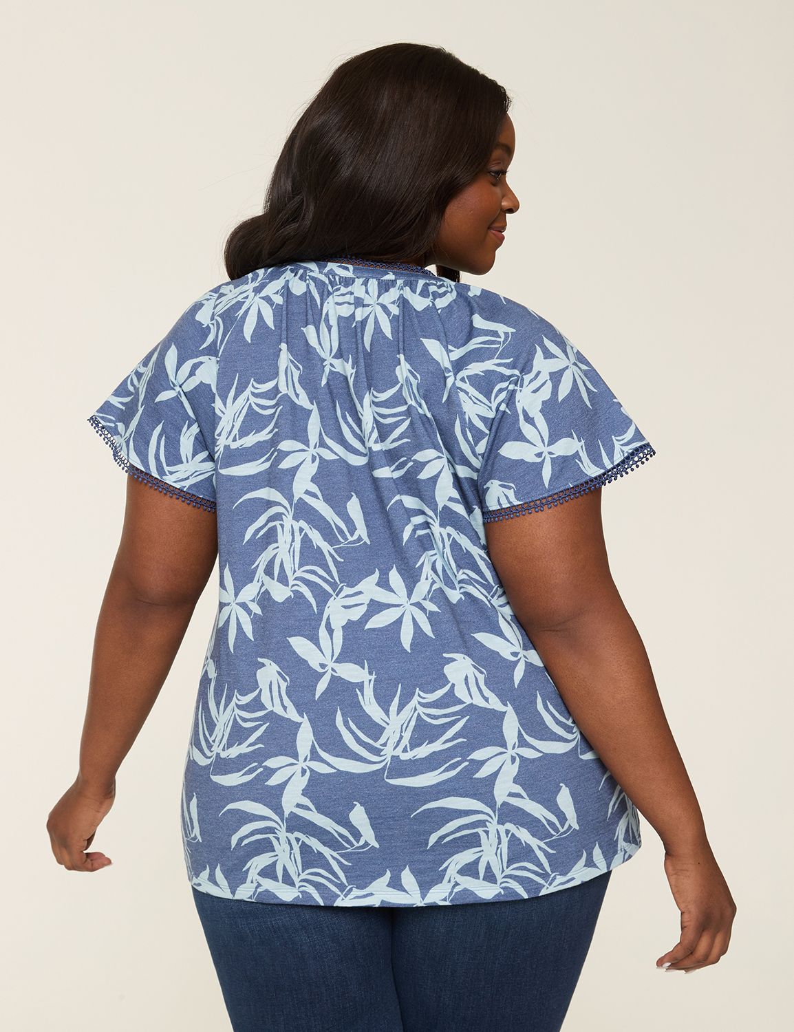Short Sleeve Notched Zen Neck Braid | LaneBryant