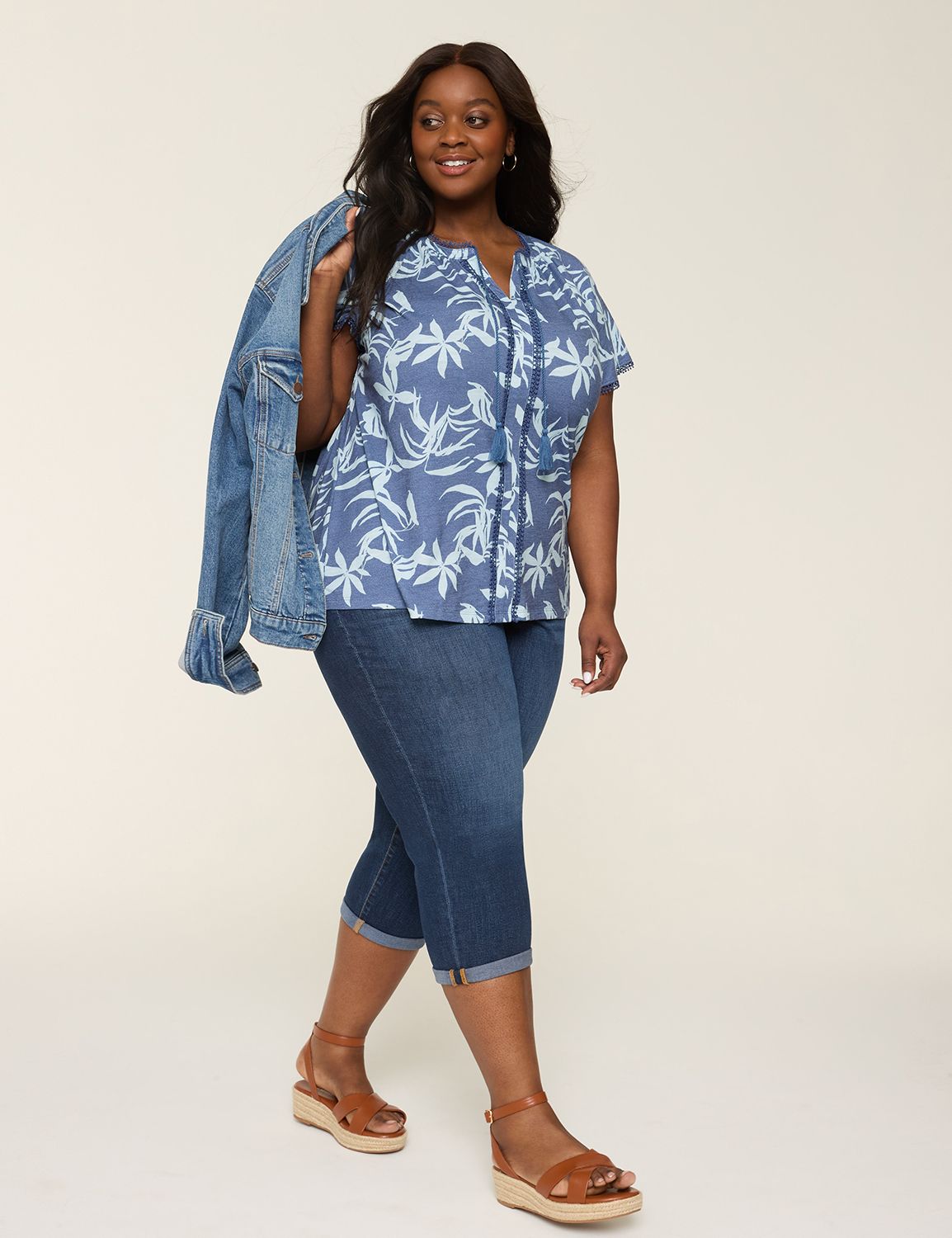 Short Sleeve Notched Zen Neck Braid | LaneBryant