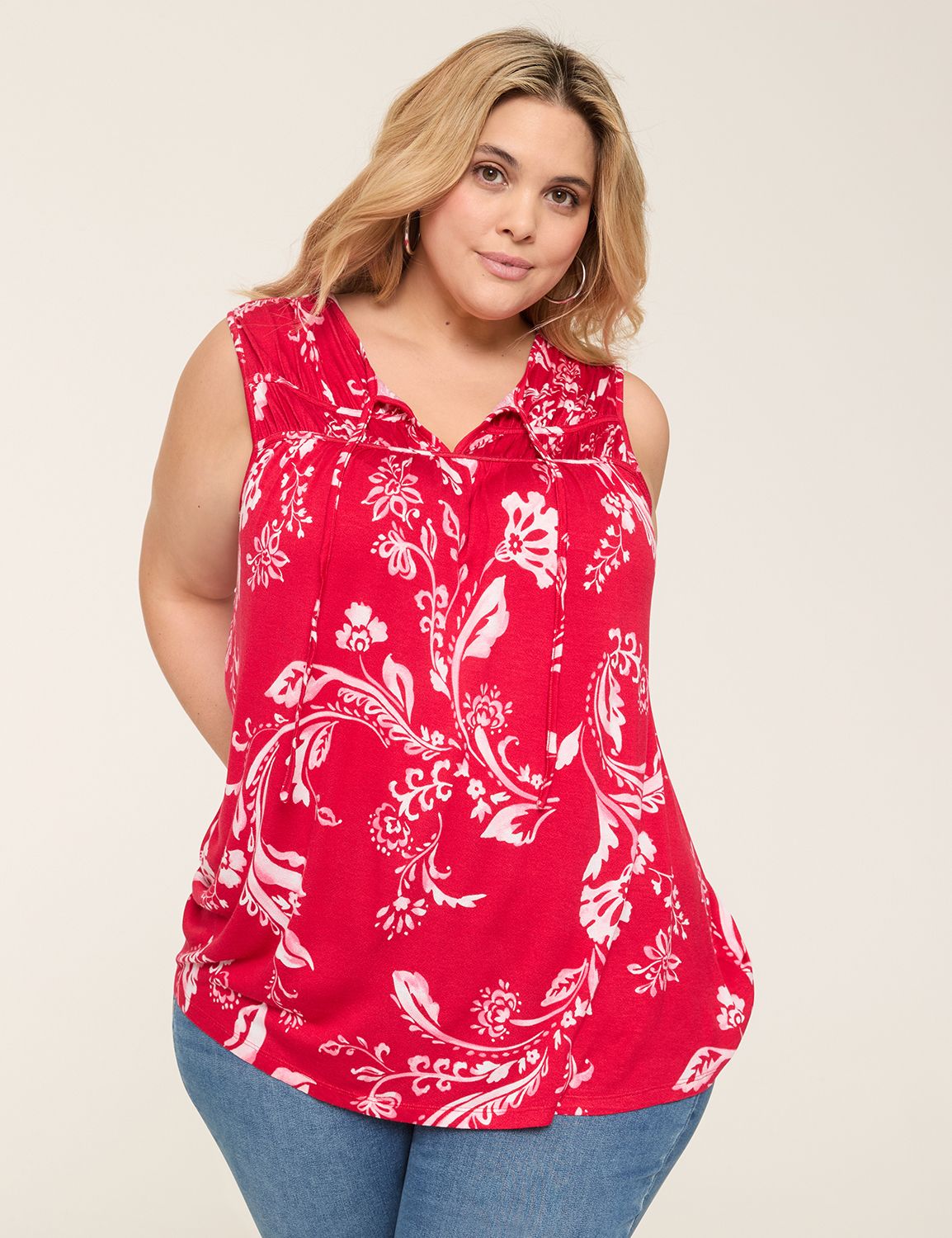 Sleeveless Notched Zen Neck Shirred | LaneBryant