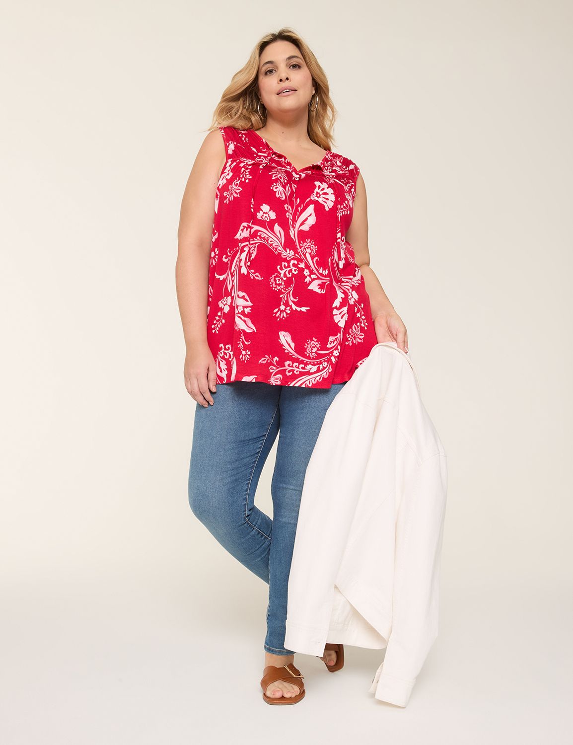 Sleeveless Notched Zen Neck Shirred | LaneBryant