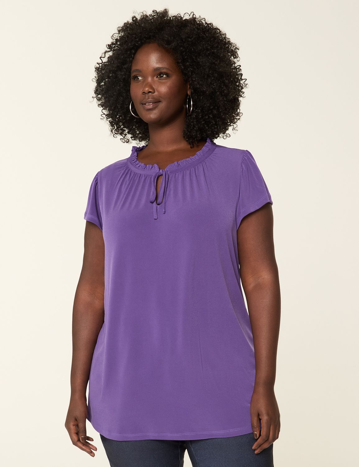 Flutter Sleeve Notched Zen Neck Top | LaneBryant