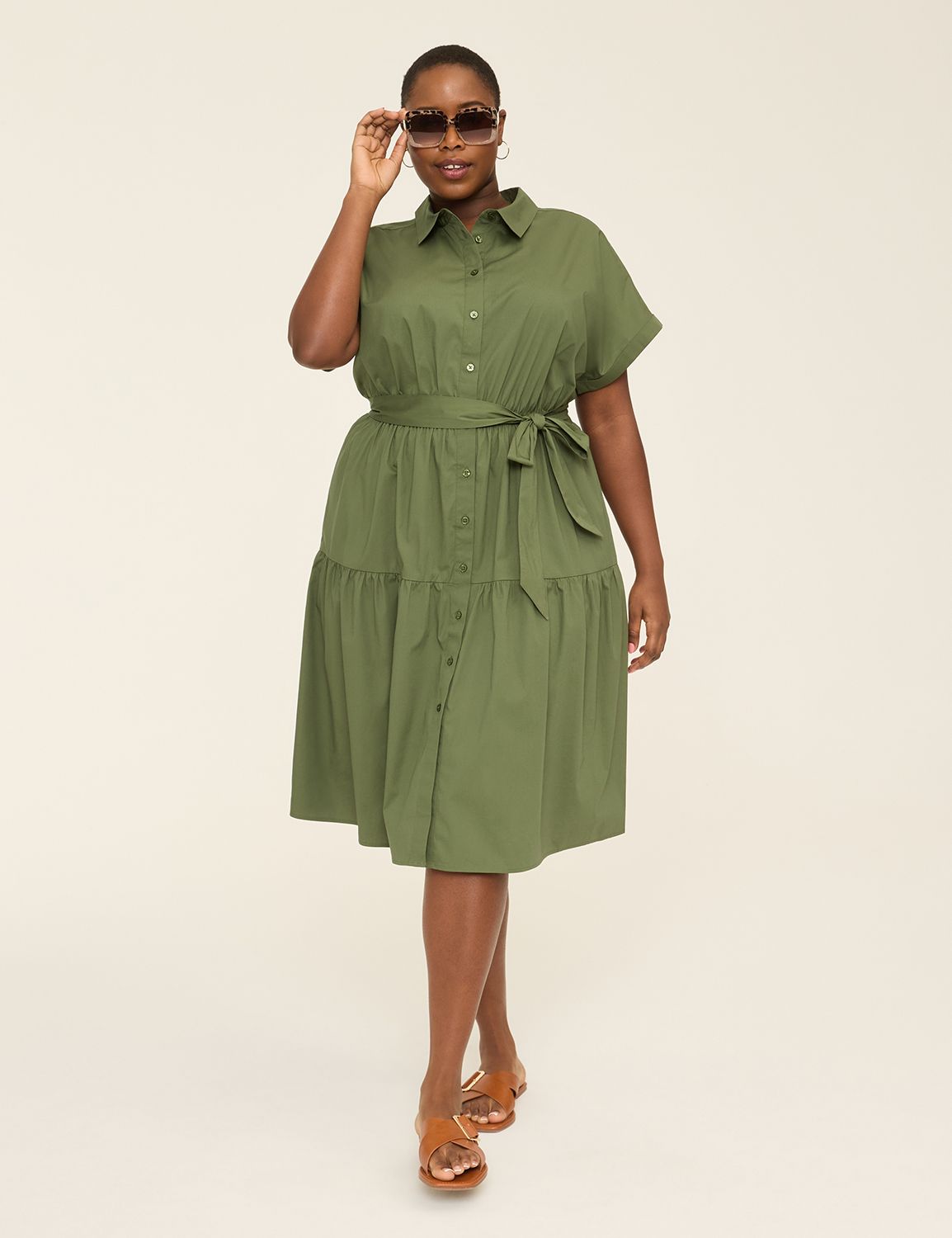 LS COLLARED BUTTON DOWN TIE WAIST S | LaneBryant