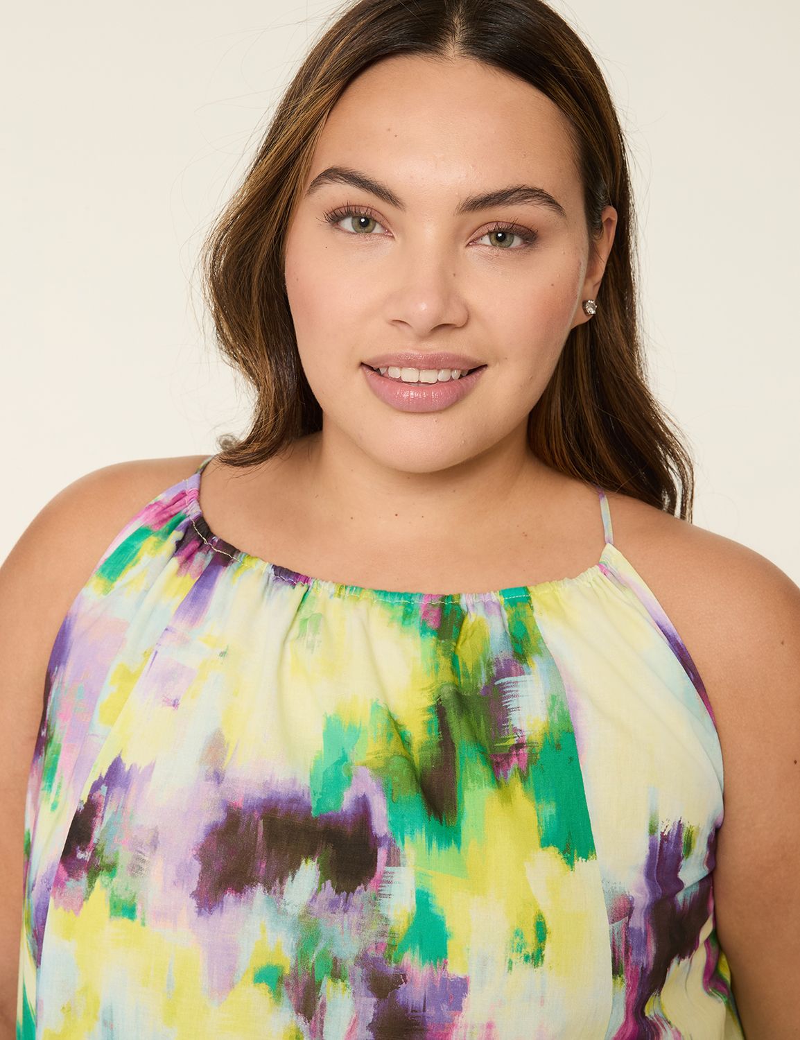 SPAGHETTI STRAP HALTER SHIRRED MAXI | LaneBryant